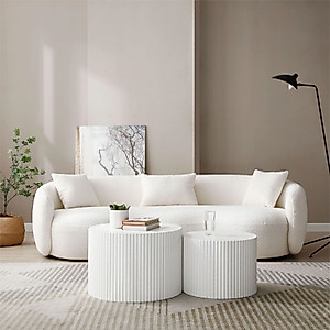 KEVINSPACE Round Coffee Table Set of 2 Nesting CoffeeTable Modern for Living Room, Round End TableSet, Wooden Circle Side Table No Need Assembly Accent Furniture for Bedroom Balcony Lounge White