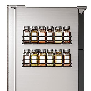 Neatsure 2 Pack Magnetic Spice Rack with 24 Spice Jars, 400 Spice Labels and Funnel, Alternative to Magnetic Spice Tins Containers, Refrigerator Fridge Shelf Organizer