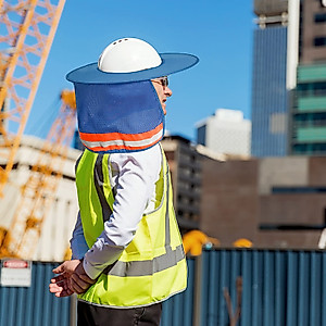 Topbuti 3 Pack Hard Hat Sun Shield Full Brim Mesh Hats Neck Sunshade, High Visibility Neck Sunshield w/Reflective Stripe for Hardhats (Blue)