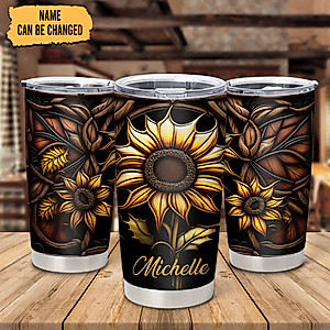 Hyturtle Personalized Gifts For Sunflower Lover - Sunflower Prints Custom Name Stainless Steel Tumbler 20oz With Lid - Idea Floral Lover Gifts For Women Girl On Birthday, Christmas