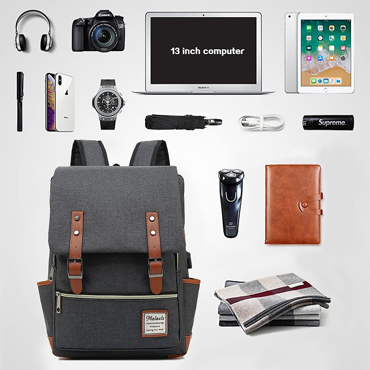 Malaxlx Black Vintage Bookbag for Teen Girls Student, High School USB Laptop Backpack for Women