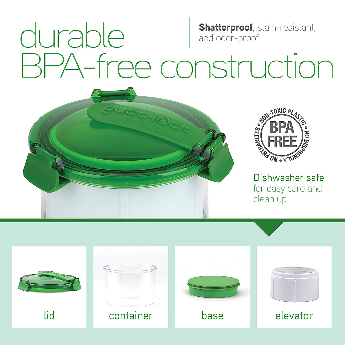 Casabella Guac-Lock Container, White, Green/Clear