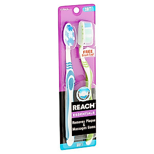 Reach Essentials Plaque, Gum & Tongue Cleaner Toothbrush - 2 Count One Pack
