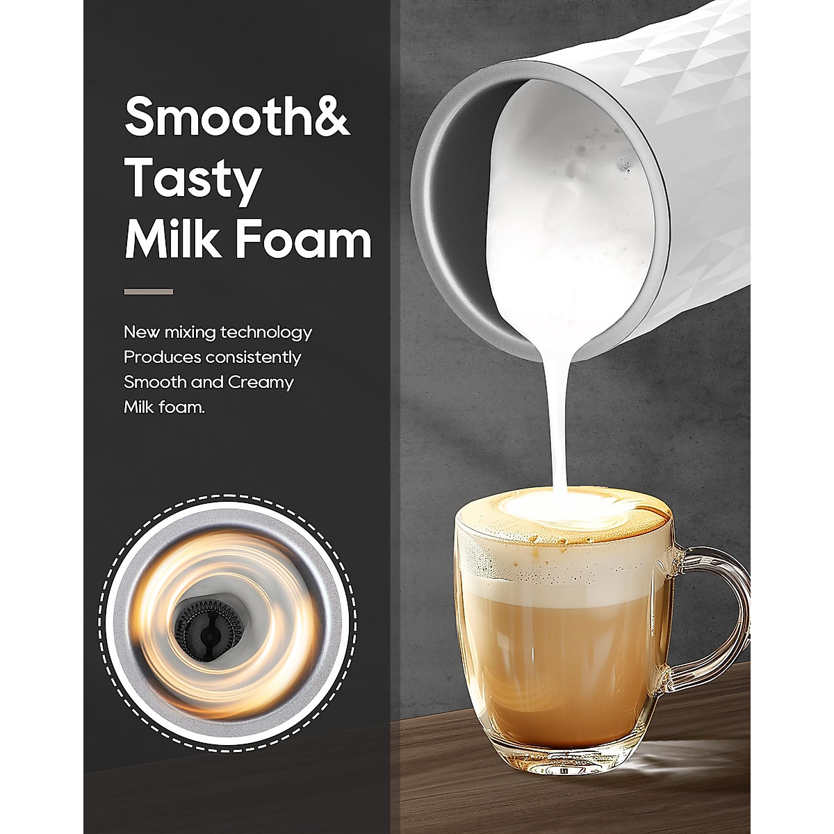 BEICHEN Milk Frother, 4 in 1 Electric Milk Steamer, Automatic Coffee Frother with Two Whisks, Hot and Cold Foam Maker for Hot Chocolate, Latte, Cappuccinos, Macchiato (White)