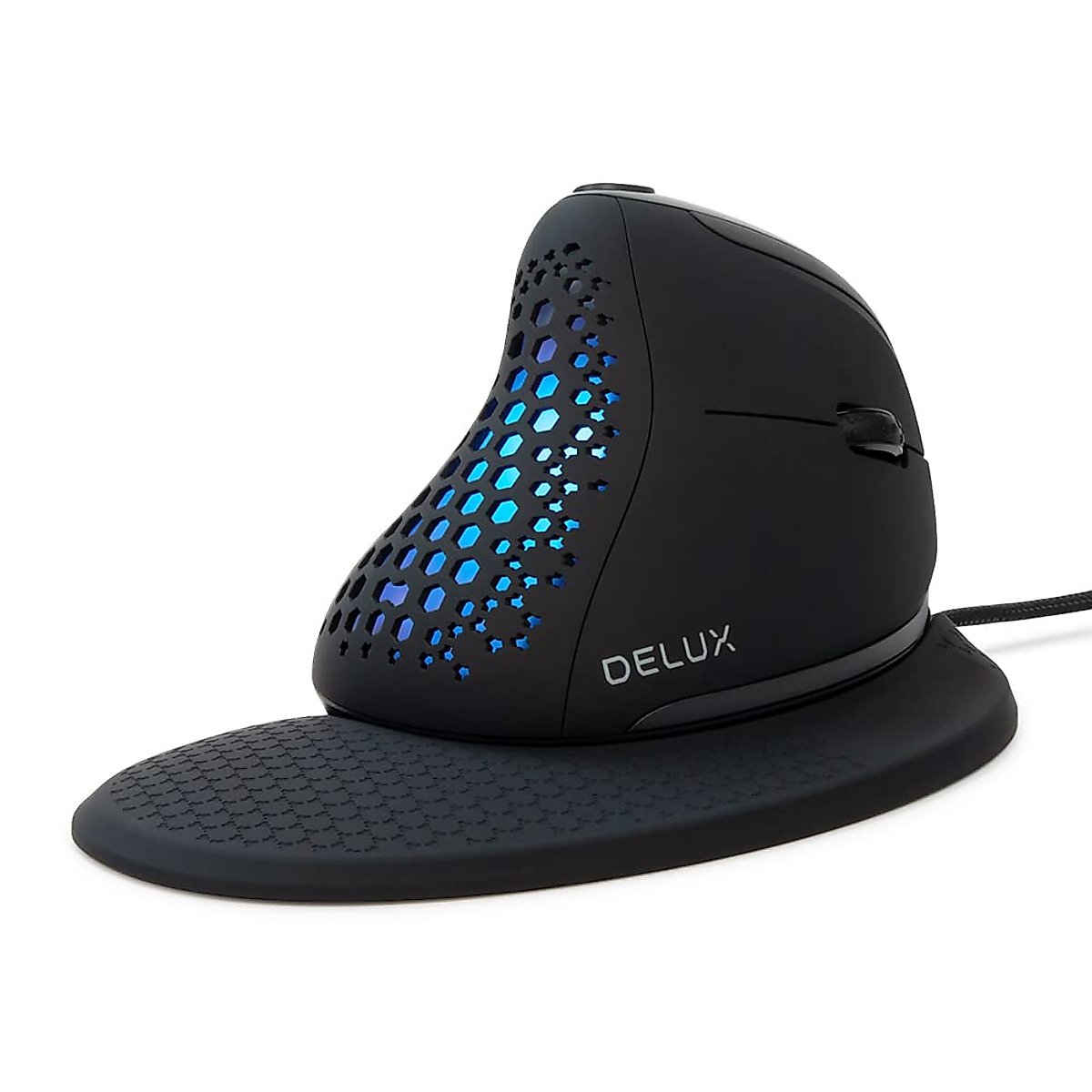 DeLUX Seeker Wired Ergonomic Vertical Mouse with Thumb Wheel, Optical Computer Mouse with 6 Programmable Buttons, 4000 DPI, LED Backlight, Removable Wrist Rest for Carpal Tunnel(M618XSU-Black)
