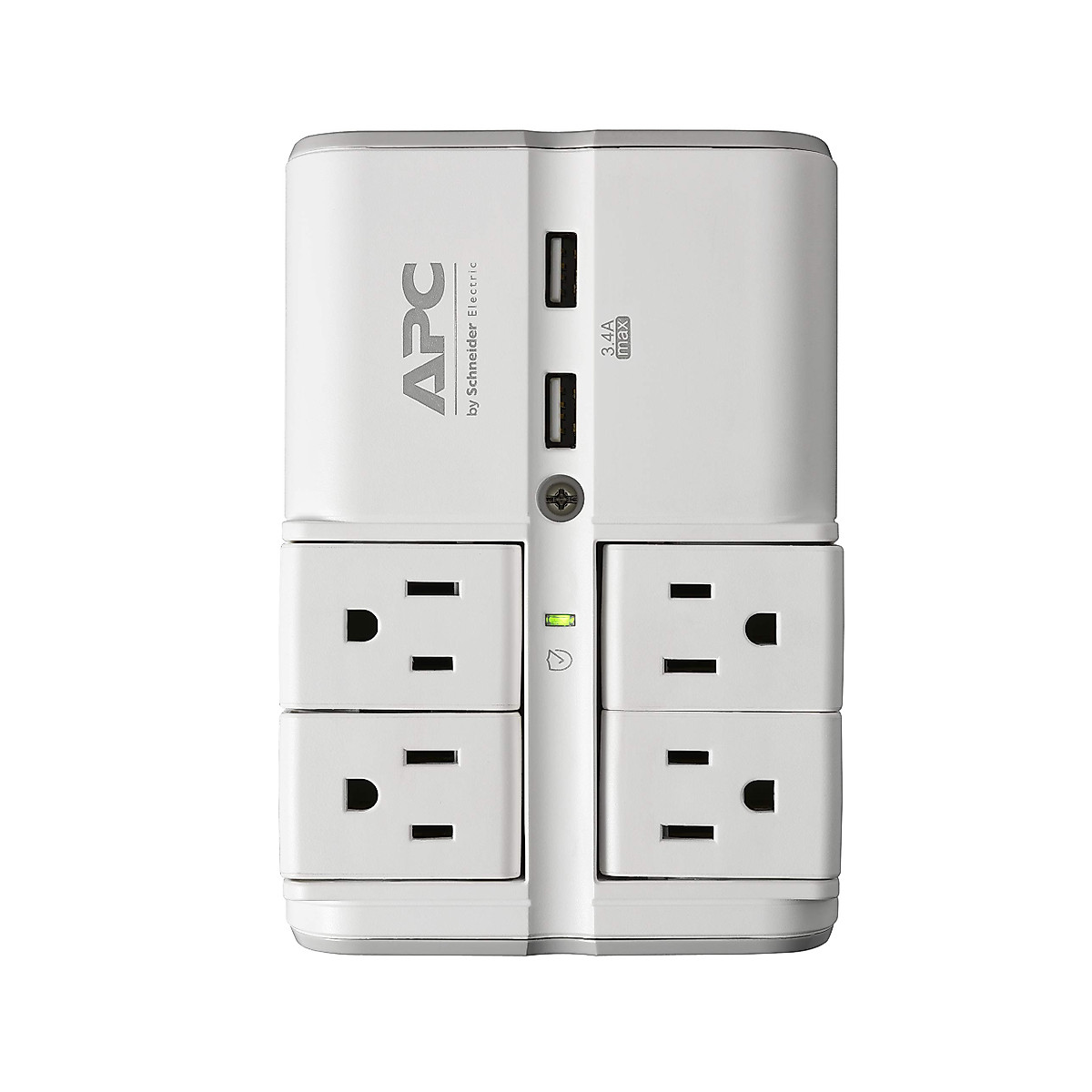 APC Wall Outlet Surge Protector with USB Ports, PE4WRU3, (4) Rotating Multi Plug Outlet, 1080 Joule Surge Protection