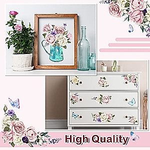 4 Sheets Rub on Transfers 16 x 12 Inches Sunflower Rose Eucalyptus Furniture Rub on Transfers Stickers for Crafts Wood Furniture Fabric Journal Envelope Scrapbooking (Rose Style)