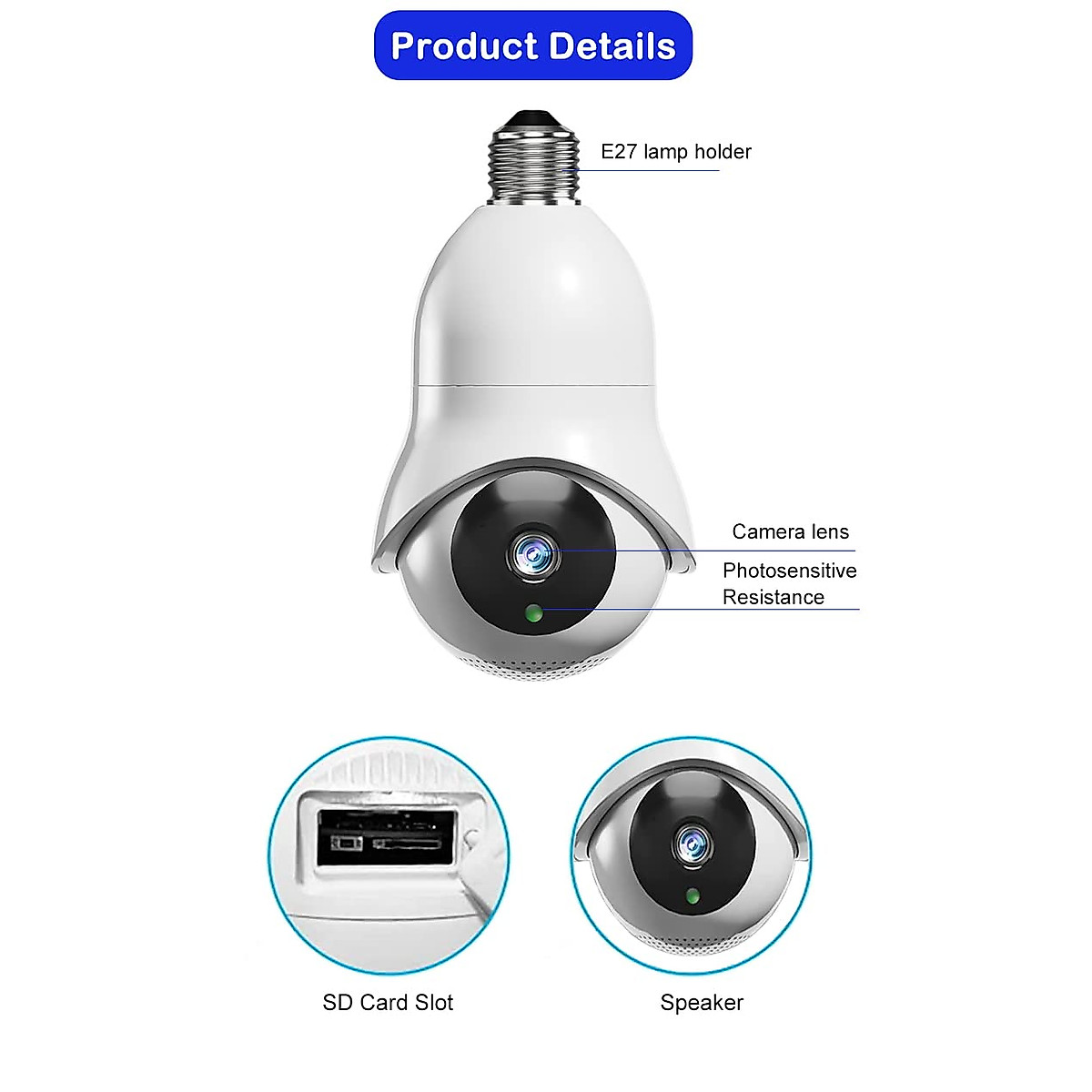 bluedery Light Bulb Camera 2.4GHz & 5G WiFi, 1080P E27 Light Bulb Camera Security Camera, Indoor 360°Home Security Cameras, Full Color Day and Night, Smart Motion Detection, Two-Way Audio