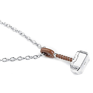 Marvel Comics Thor Hammer Unisex Adult Silver Plated Pendant Necklace. Official Licensed Jewelry, One Size.(THORHAMPNK01B)