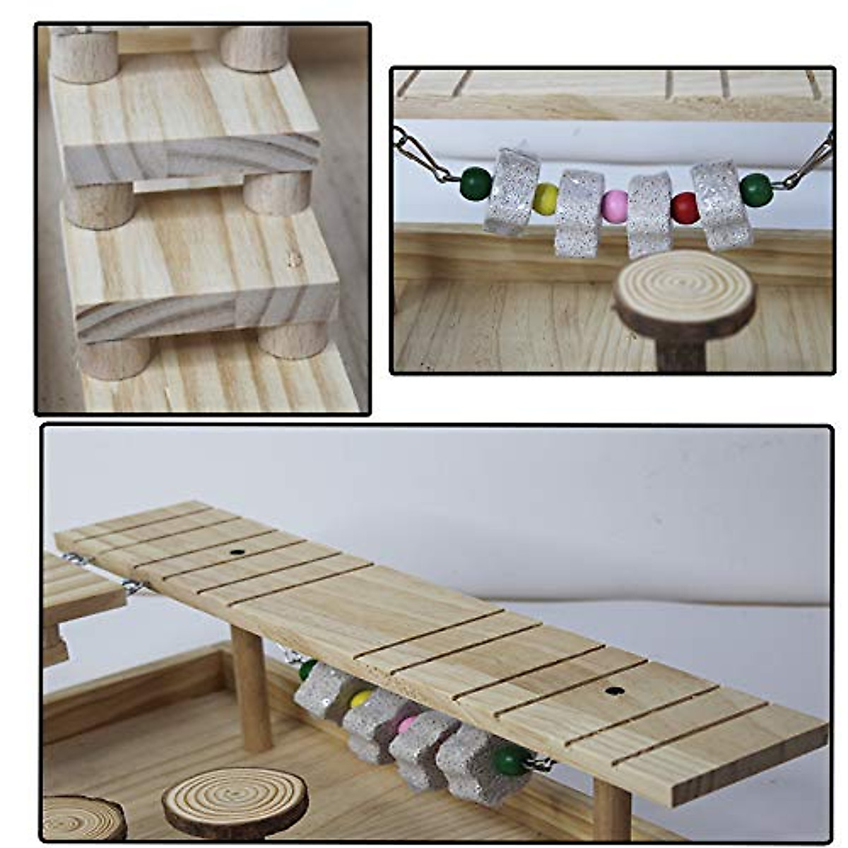 Hamiledyi Dwarf Hamster Activity Playground Natural Wood Gerbil Climbing Platform Mice Living Gym System Set Syrian Exercise Cage Accessories with Lava Stone String Chewing Toy Ladder Bridge Ramp