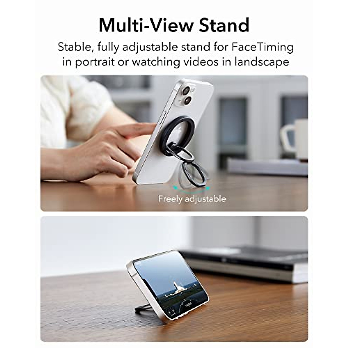 ESR for MagSafe Ring Holder (HaloLock), MagSafe Phone Grip, Magnetic Phone Ring Holder, Magnetic Phone Grip with 2-Way Adjustable Stand for iPhone 16/15/14/13/12 Series, MagSafe Accessories, Black