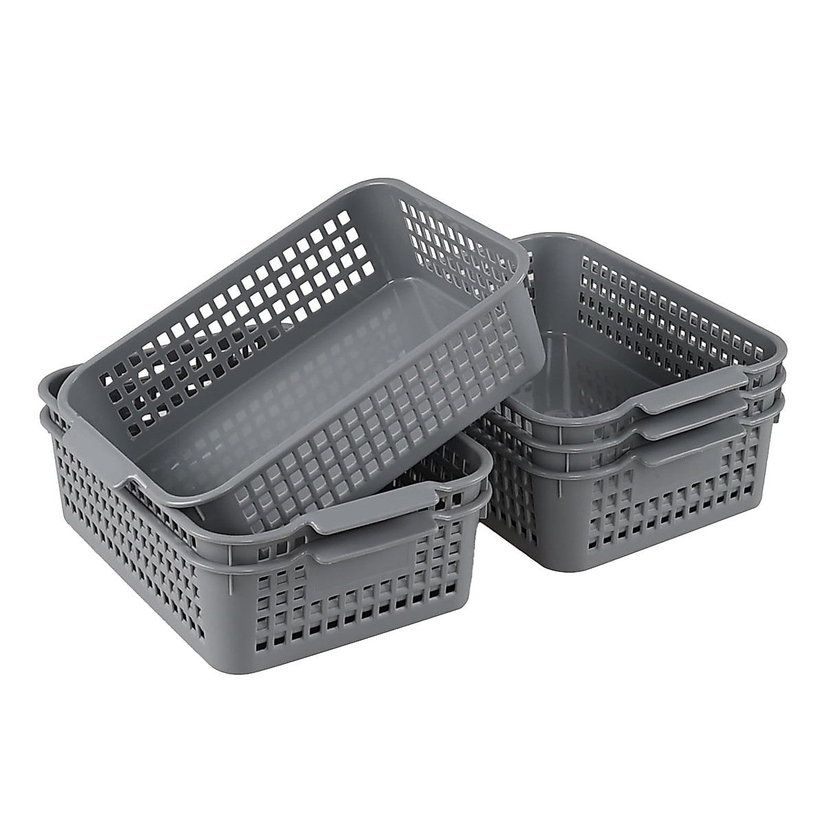 Melontray Set of 6 Plastic Storage Baskets Tray, Gray Plastic Mesh Basket for Shelves