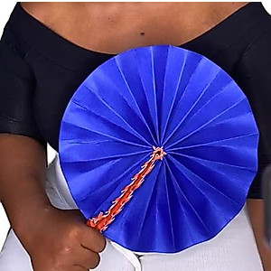 Blue African Fabric Folding Fan: Church, Ankara, Leather, Wedding, Sports, and Pouch Included!