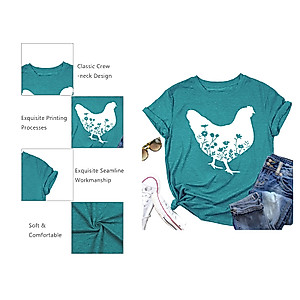 Chicken Shirts for Women Floral Chicken T Shirt Funny Chicken Graphic Tee Casual Farm Girl Clothes