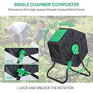 JupiterForce Tumbling Composting Bins, Heavy-Duty Compost Tumbler with Sliding Door for All Season Outdoor Gardens, Yards Waste, Black (18.5 Gallon)