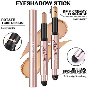 FOCALLURE 2PCS No Crease Eyeshadow Stick,Shimmer and Matte Cream Eyeshadow Pencil Crayon,Long Lasting Waterproof Eye Brightener Stick With Blending Brush,Lazy Afternoon
