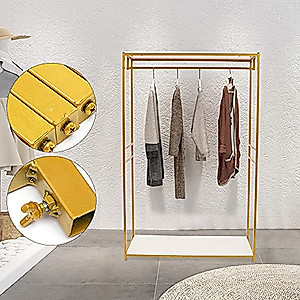 75"Retail Gold Clothing Racks with Shelves,Boutiques Garment Rack Wedding Dress Display Rack Metal Clothes Rack Heavy Duty Commercial Floor Standing Closet Hanging Rod Shoes Bag Clothes Organizer