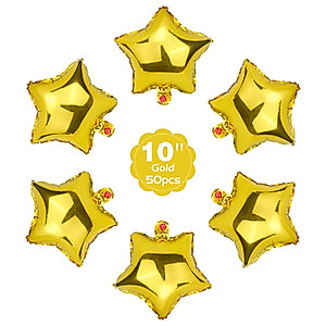 Moukiween Star Balloons,50 Pieces 10 inch Gold Star-Shape Foil Balloons Mylar Balloons for Party Decorations