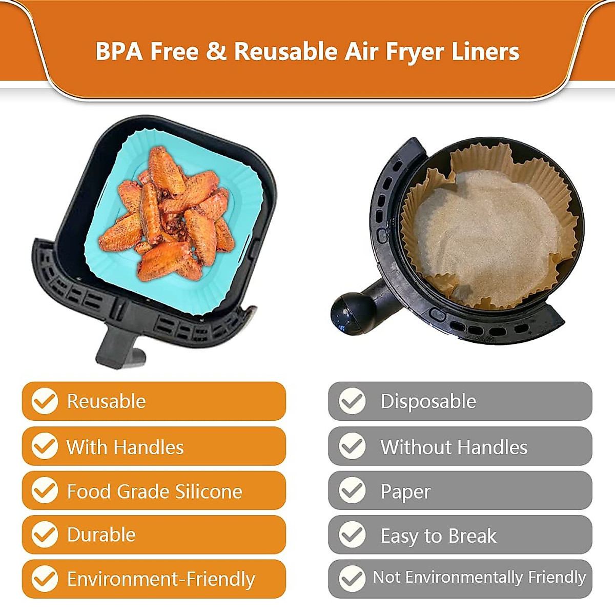 4 Pack Square Silicone Air Fryer Liners for 4-7 QT Air Fryers, Reusable Air Fryer Silicone Liners, Heat-Resistant Air Fryer Liners Silicone Material, BPA Free and Dishwasher Safe