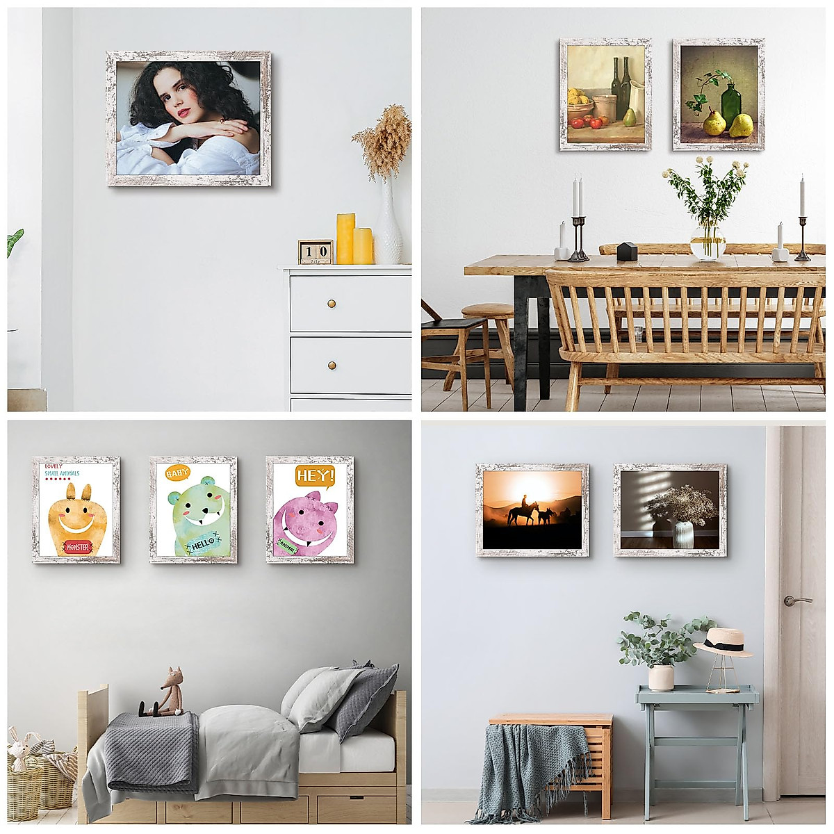 Golden State Art, 16x20 Picture Frame - Wide Molding - Wood Grain Rustic Style - Back Hangers for Wall Display - Great for Baby Pictures, Weddings, Portraits (White, 2 Pack)