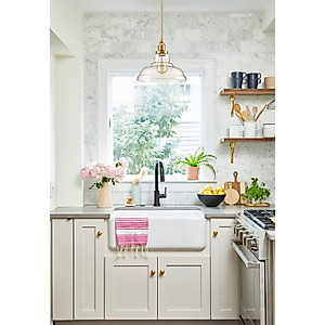 CLAXY Industrial Brass/Gold Pendant Lights Glass Dome Kitchen Hanging Light Fixture-3 Pack