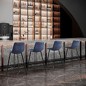 OUllUO Counter Bar Height Barstools with Back, 29 in PU Leather Bar Stools Set of 2, Upholstered Armless Tall Bar Stools for Kitchen Island, Cafe, Pub, Bistro, BS244, Navy Blue, 2Pcs