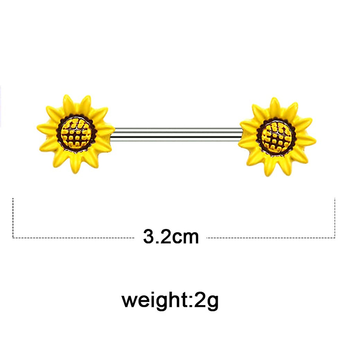 14G Sunflower Nipple Rings Stainless Steel Yellow Flower Nipple Tongue Ring Barbell Piercing Nipplerings Body Piercing Jewelry Gifts for Women