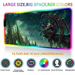 RGB Professional Gaming Mouse Pad for Illidan Stormrage,Mousepad with 12 Lighting Modes & Anti-Skid Rubber Base,Large Laptop Desk Pad,Computer Keyboard and Mouse Combo Pads Mouse Mat 35.4x15.7 inch