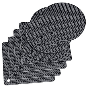 Silicone Trivet Mats, Pot Pads Silicone Pot Holders for Heat Resistant, Anti Slip, Easy to Wash and Dry, 8 Pack Dark Gray(4 Squared + 4 Round Mats)