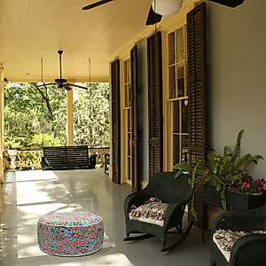 FUNHOME Inflatable Stool Ottoman Footrest with Handle, All Weather Footrest Seat with Foot Pump D20 xH9, Water Repellent Footstool Pouf for Home Patio Garden and Camping Use-Melora Paisley