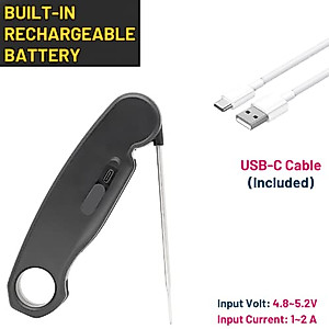 Searon Meat Thermometer Digital Rechargeable - FT003 LED Display Instant Read Thermometer Kitchen Cooking Food Thermometer for Milk Candy Water Oil BBQ Grill Smoker Waterproof (Black)