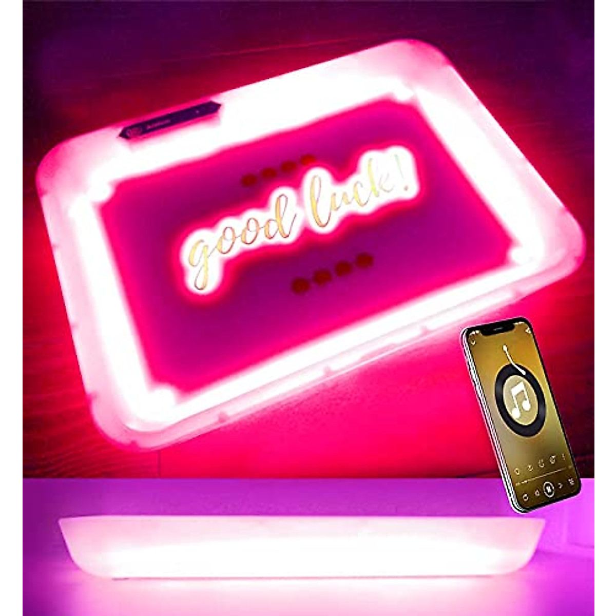 LED Rolling Tray Fast Charging Party Serving Tray Rechargeable Auto Party Mode Glow Light Up Tray for Music Theme Birthday Party (Azure)
