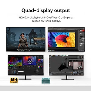 Beelink SER6 Max Mini PC,AMD Ryzen 7 7735HS (8C/16T, Up to 4.75GHz),16G DDR5 1TB PCIe4.0 SSD,Mini Computer Supports 4K Quad Output/HDMI/USB-C/Dual USB4/WiFi6/BT5.2/2.5Gbps LANfor Home,Office,Business