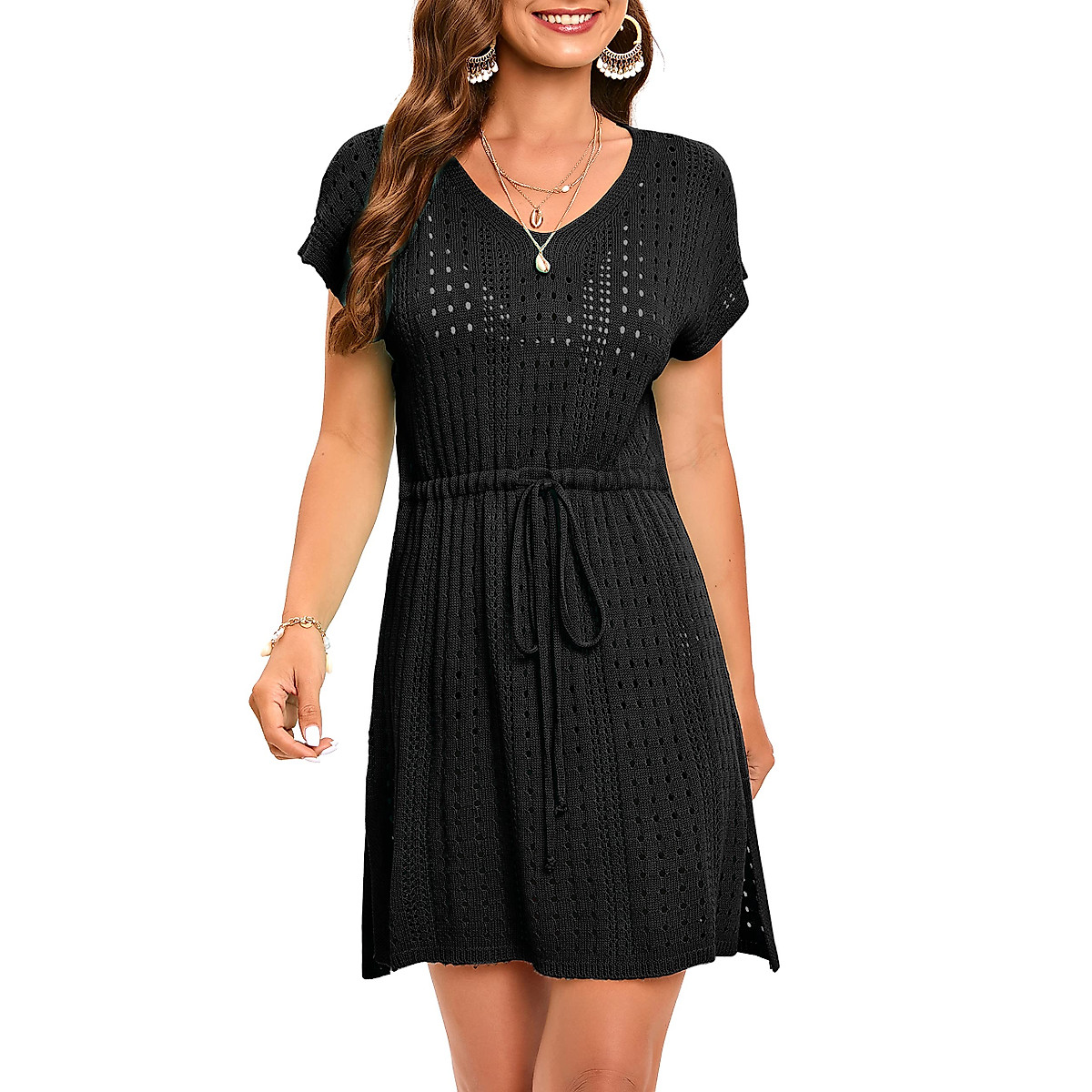 Jhsnjnr Womens Cover Ups for Swimwear Sexy Bikini Bathing Suit Cover Ups Crochet Beach Coverup Black