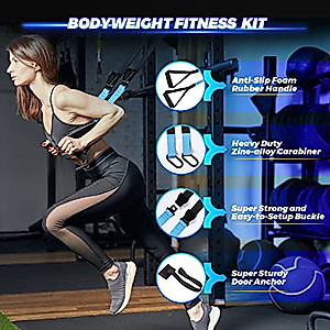 KEAFOLS Bodyweight Fitness Resistance Suspension Kit Extension Strap Door Anchors, Powerlifting Strength Workout Straps Full Body Complete Home Gym Body Core Exercise
