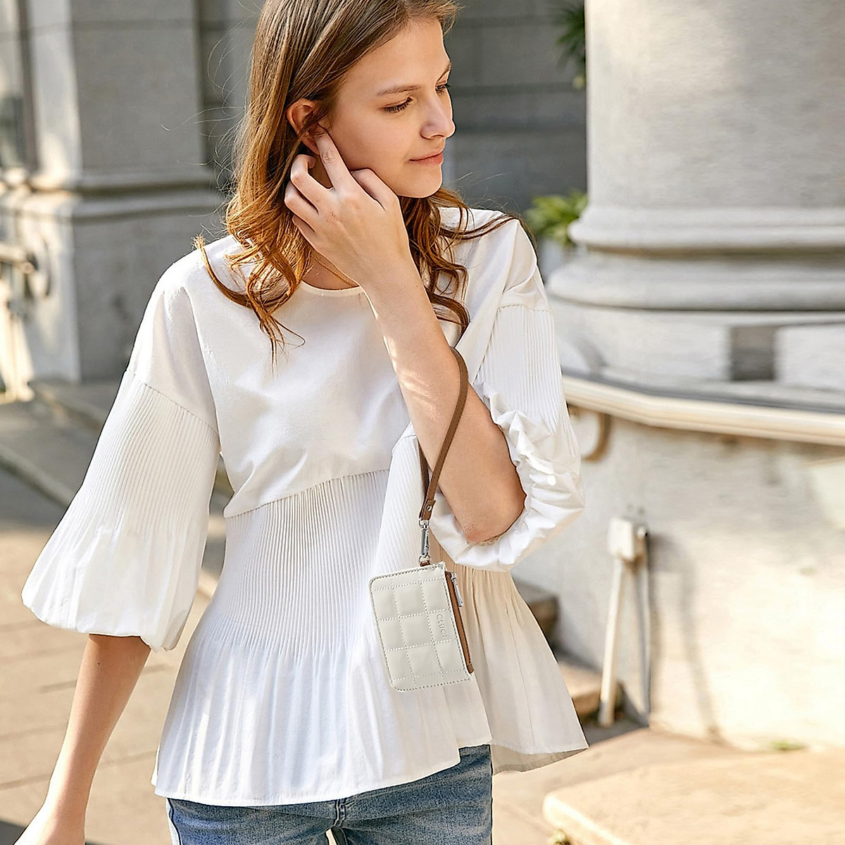 CLUCI Small Quilted Coin Purse Leather RFID Blocking Card Holder Slim Wristlet Wallets for Women Zipper Pocket