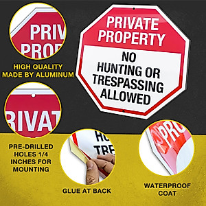 KOTTO Posted Signs No Trespassing No hunting signs, Posted Signs No Hunting or Trespassing Signs, Heavy Duty, Weather Resistant, 6 Pack 12" Rustproof Aluminum Posted Signs