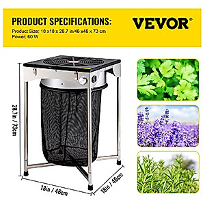 VEVOR Bud Leaf Trimmer, 18 inch Adjustable 3 Speed 110V, Electric Hydroponic Dry or Wet Plant Trimming Machine with Sharp Stainless Steel Blades, Twisted Spin Cut for Flowers, Leaves, Herbs
