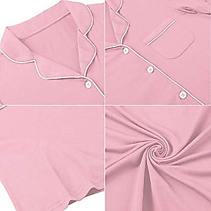 Gepansis Women's Short Sleeve Button Front Sleepshirt Softt Nightgown Boyfriend Nightshirt Sleepwear Pink