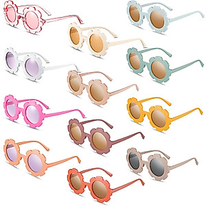 12 Pairs Kids Round Flower Sunglasses Flower Shaped Sunglasses Cute Outdoor Sunglasses Eyewear for Kids (Fresh Colors)