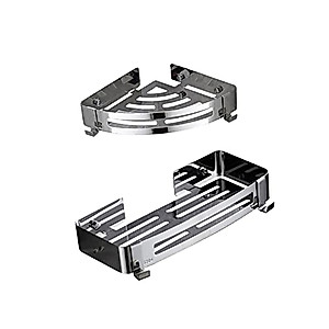 PRETYZOOM 2pcs Corner Shelf Bathroom Storage Cabinet Living Room Wall Shelf Corner Shower Basket Wall Bathroom Shelf Wall Floating Shelves Shower Shelf with Hooks Silver Stainless Steel
