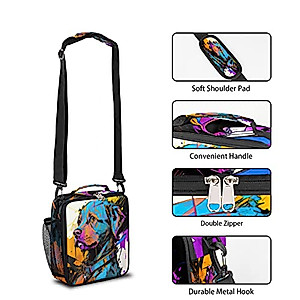 Insulated Lunch Bag, Abstract Cool Animal Dog Lunch Box Wide Opened Tote Reusable Lunch Container Organizer Thermal Cooler Bag with Shoulder Strap for School Office Picnic Hiking Beach Fishing