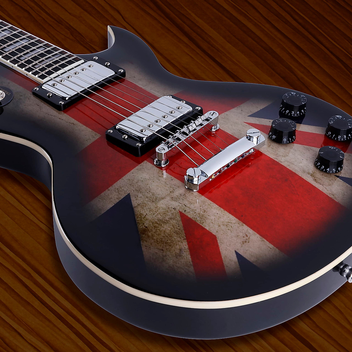 Leo Jaymz Full Size Single Cut Electric Guitar - with Amazing UK Flag Sticker on Arched Top (UK Flag)