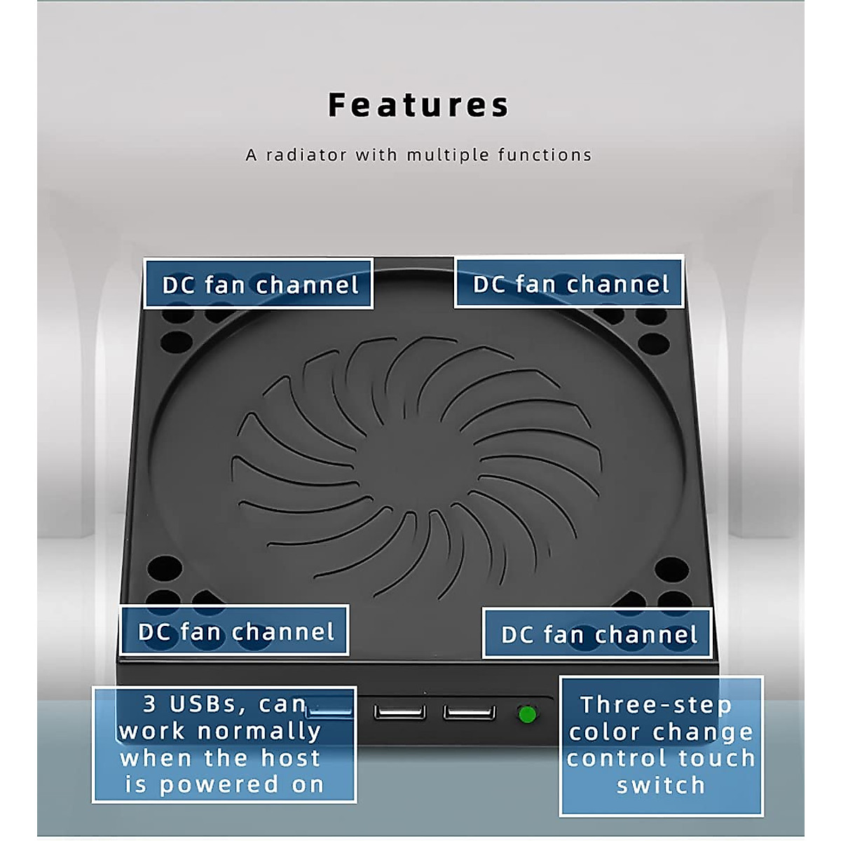 Raryars Cooling Fan for Xbox Series X with 3 USB Port Xbox Series X External Cooler Turbo Temperature Control Fan Console Standing Mount Cooling System