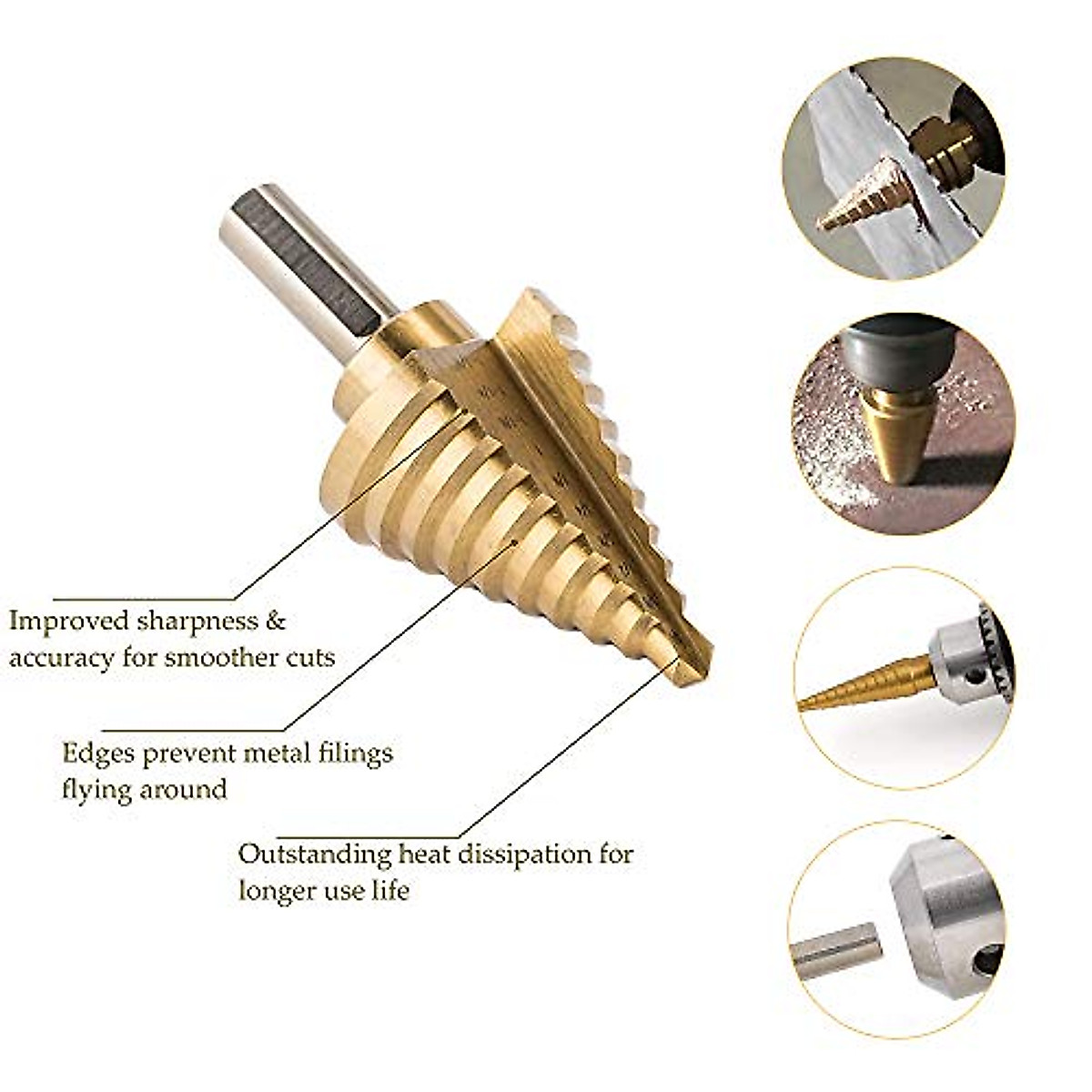 Lockwish 5Pcs Hss Step Drill Bit & Automatic Center Punch,High Speed Steel Drill Bit Set(Black)