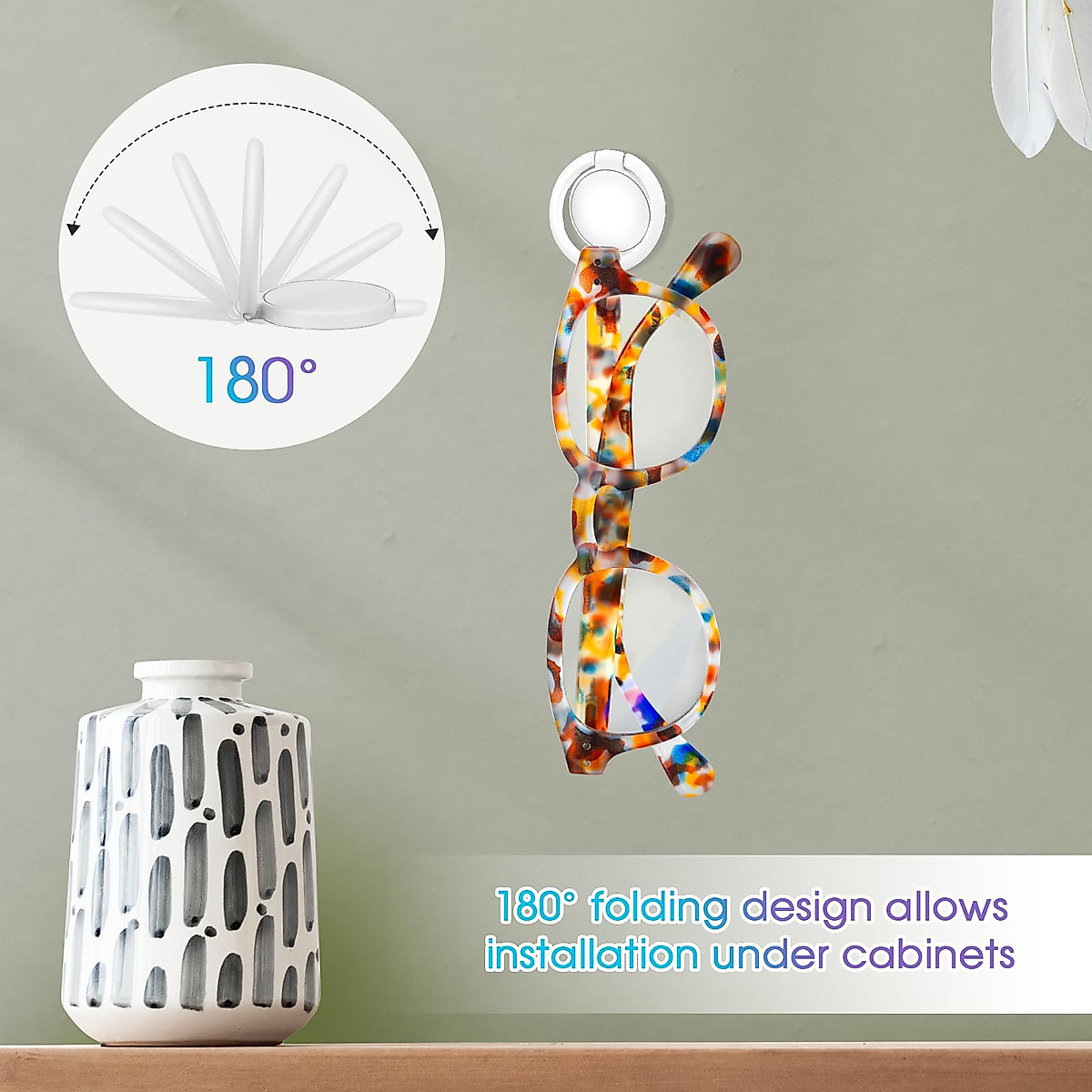 Hariendny 8 Pack Sunglasses Organizer Wall Mounted Sunglasses Holder Wall Hanging Glasses Organizer Eyeglass Holder (White)