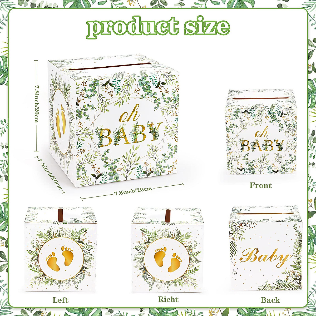 Floral Baby Shower Card Box Favors Post Box Cardboard Receiving Money Box Holder for Reception, Baby Showers, Anniversary, Baby Birthday Party Table Centerpiece Decorations