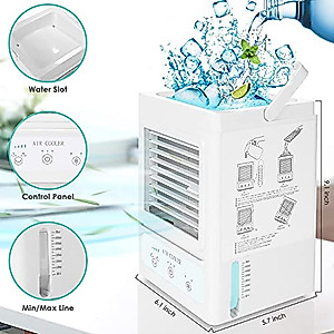 Portable Air Conditioner, 5000mAh Rechargeable Battery AC, 120° Oscillation 700ml Water Tank with 3 Wind Speeds, Perfect for Bedroom, Home, Office, Camping, Travel