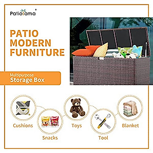 Patiorama Outdoor Wicker Storage Box, Garden Deck Bin with Aluminum Frame, Patio Cushion Storage, Brown Wicker Rattan Pool Storage Box, Water-Resistant Liner, 120 Gallon