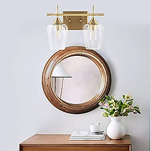 VONLUCE 2-Light Gold Vanity Light Fixtures Over Mirror, Wall Mount Modern Brass Bathroom Sconce with Clear Glass, Midcentury Gold Vanity Lighting for Bathroom, Makeup Dressing Table, Bedroom